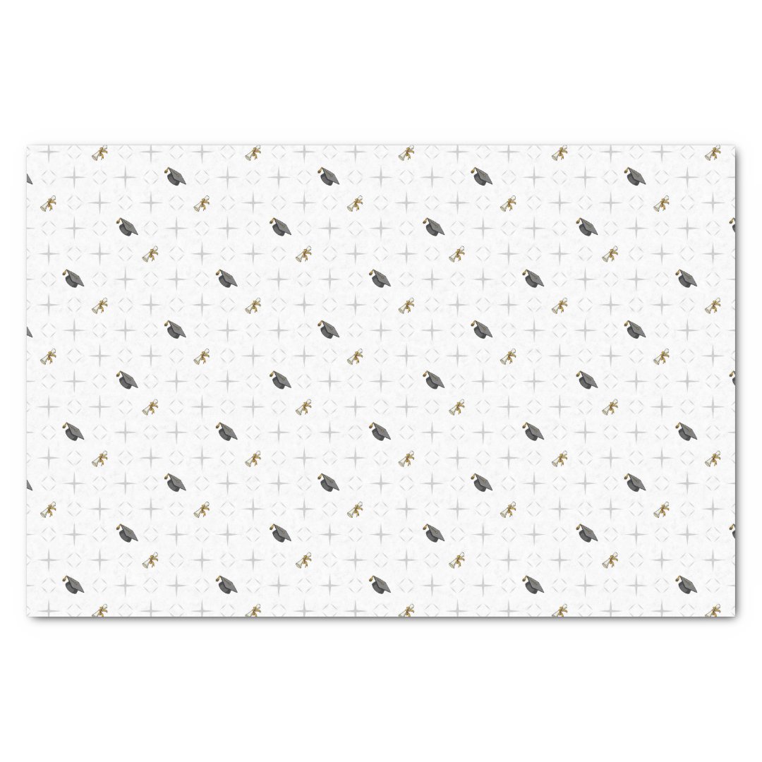 Light Gray Graduation Caps and Diploma Pattern Tissue Paper | Zazzle