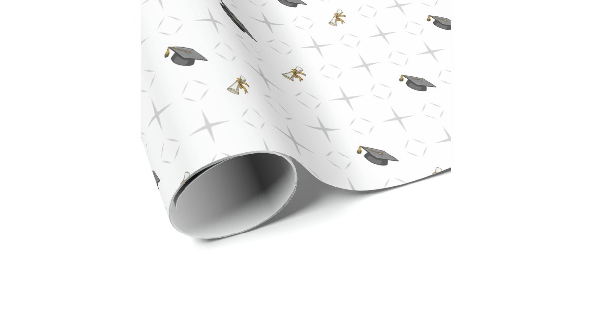 Light Gray Graduation Caps and Diploma Pattern Wrapping Paper | Zazzle