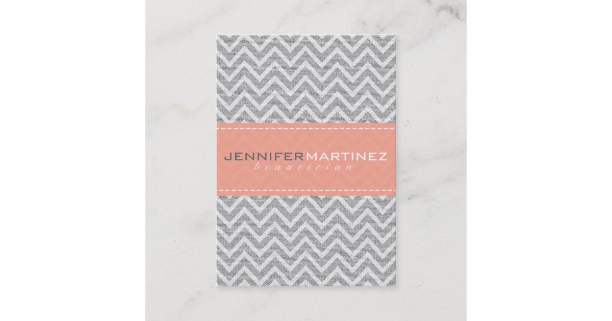 Light Gray & Orange Chevron Pattern Linen Look Business Card | Zazzle