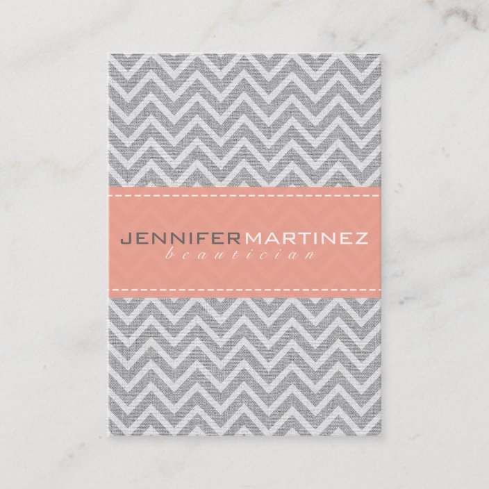 Light Gray & Orange Chevron Pattern Linen Look Business Card | Zazzle.com