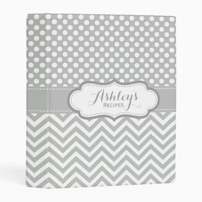 Light Gray Polka Dots Chevron Pattern Recipe Mini Binder | Zazzle