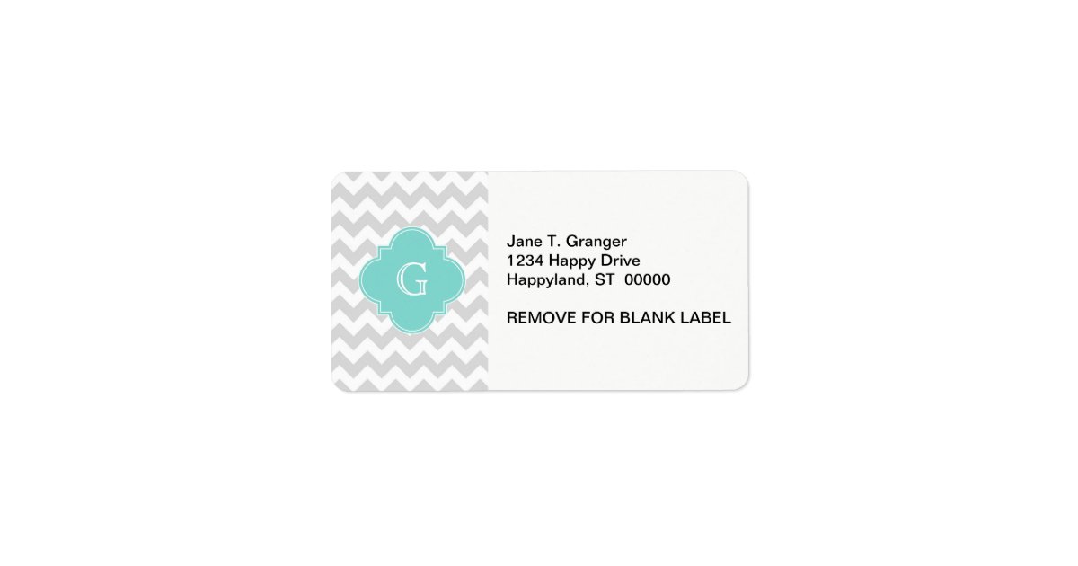 Light Gray White Chevron Aqua Quatrefoil Monogram Label | Zazzle