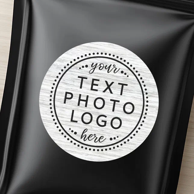 Light gray wood add custom logo photo or graphic classic round sticker ...