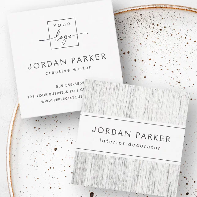 Light gray wood custom logo elegant square business card | Zazzle