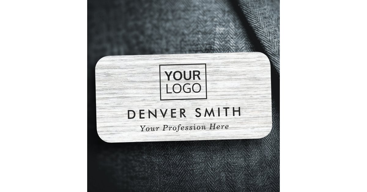 Light gray wood grain look name and title name tag | Zazzle