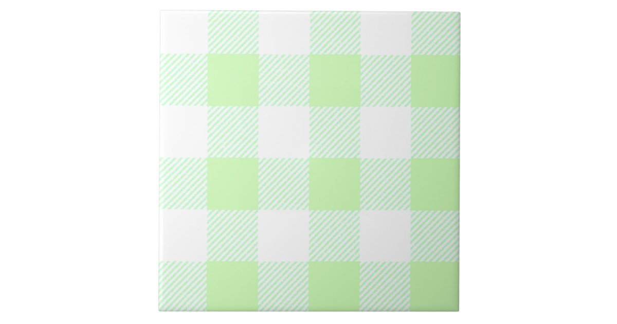 Light Green Gingham Check Pattern Ceramic Tile | Zazzle