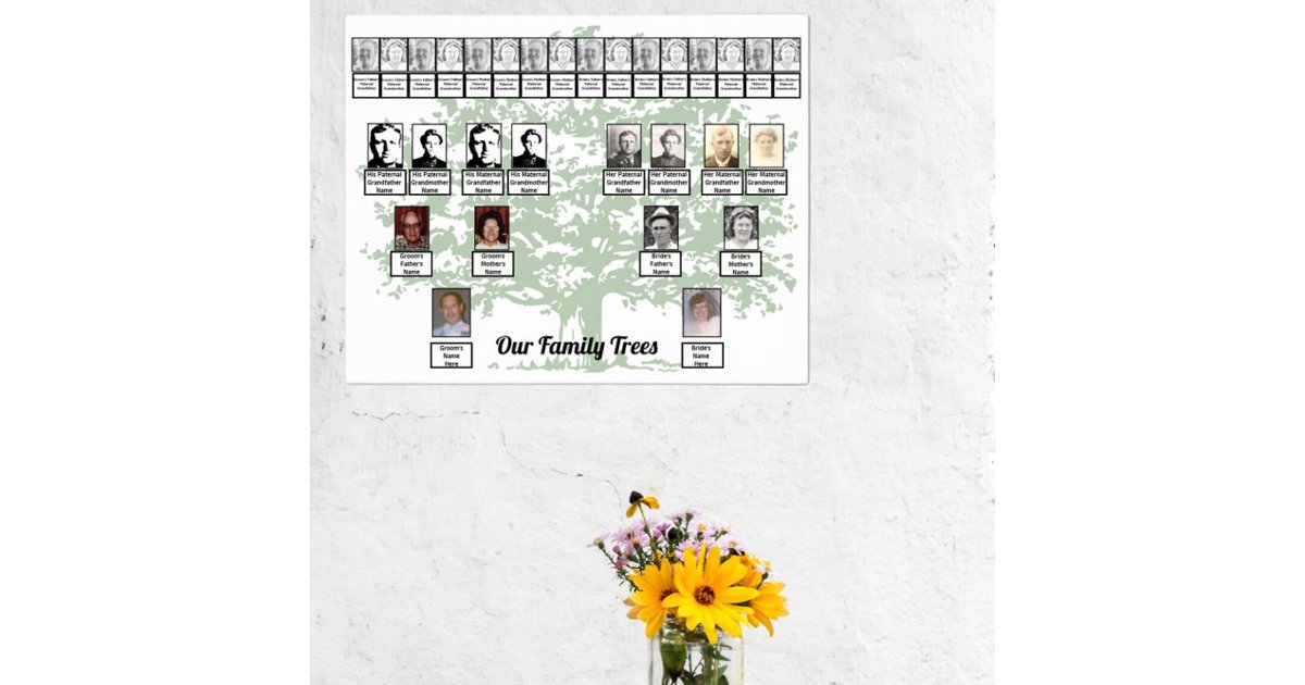 Light Green Leafage Tree Drawing Two Family Trees Poster | Zazzle