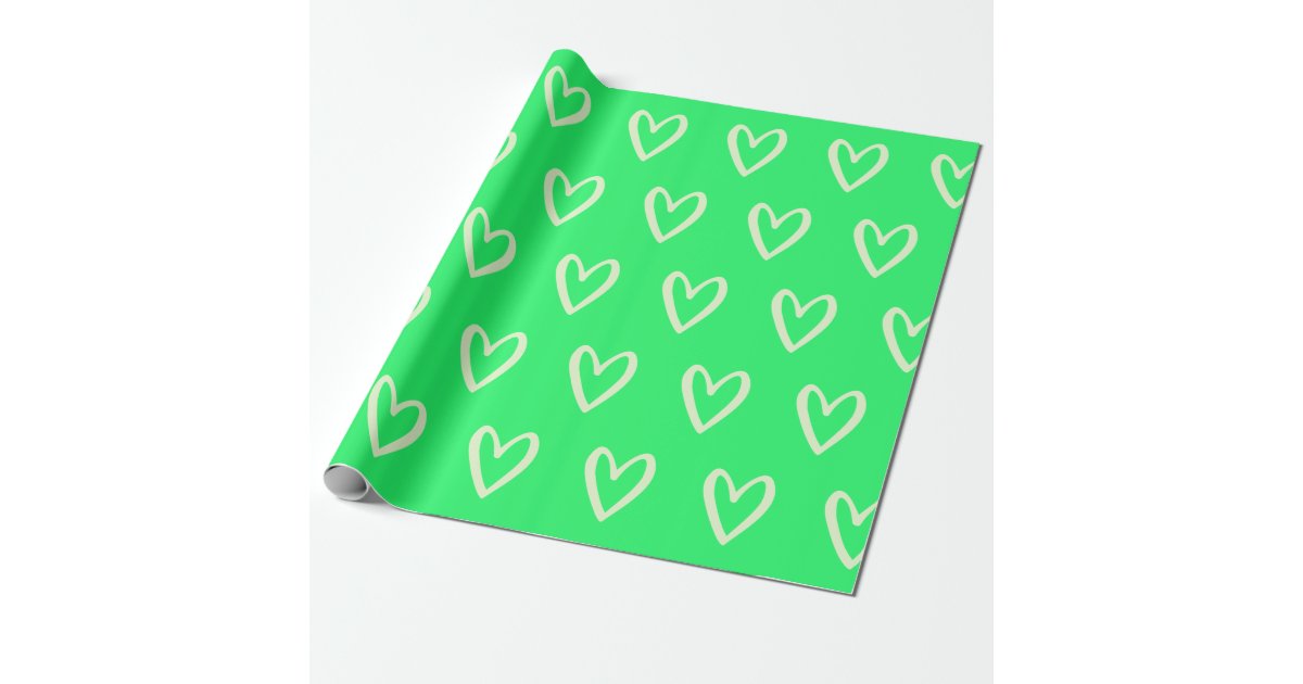 Light Green on Spring Green Handdrawn Hearts Wrapping Paper | Zazzle