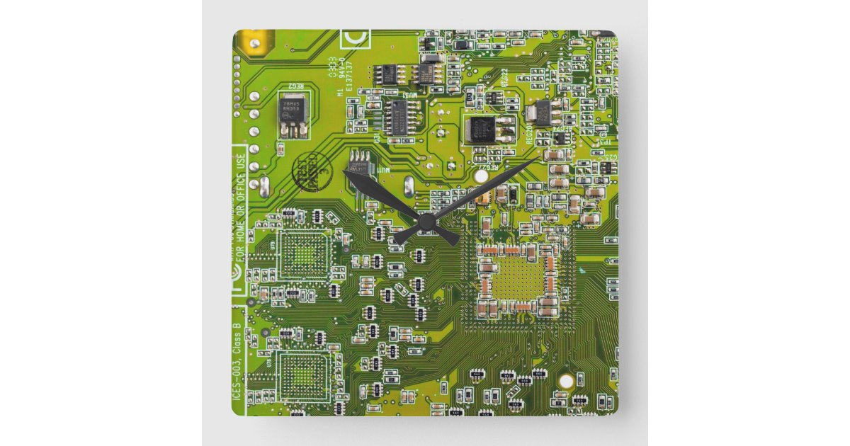 Light Green PCB Circuit Board Design for IT Pros Square Wall Clock | Zazzle