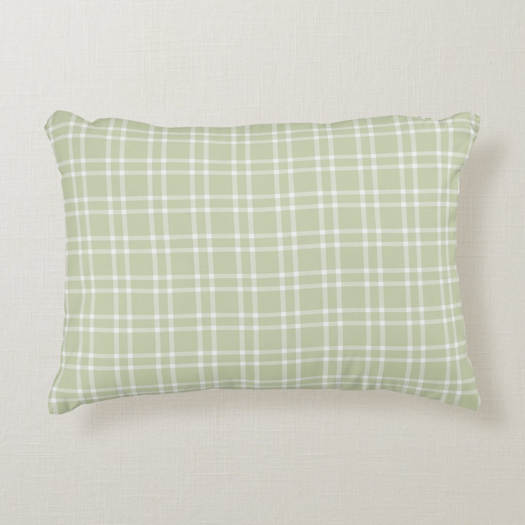Light Green Plaid Decorative Pillow | Zazzle