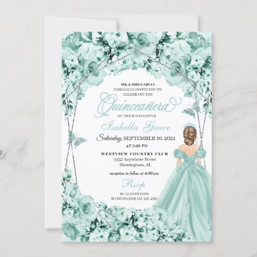 Light Green Princess Dress Quinceanera Invitation Zazzle