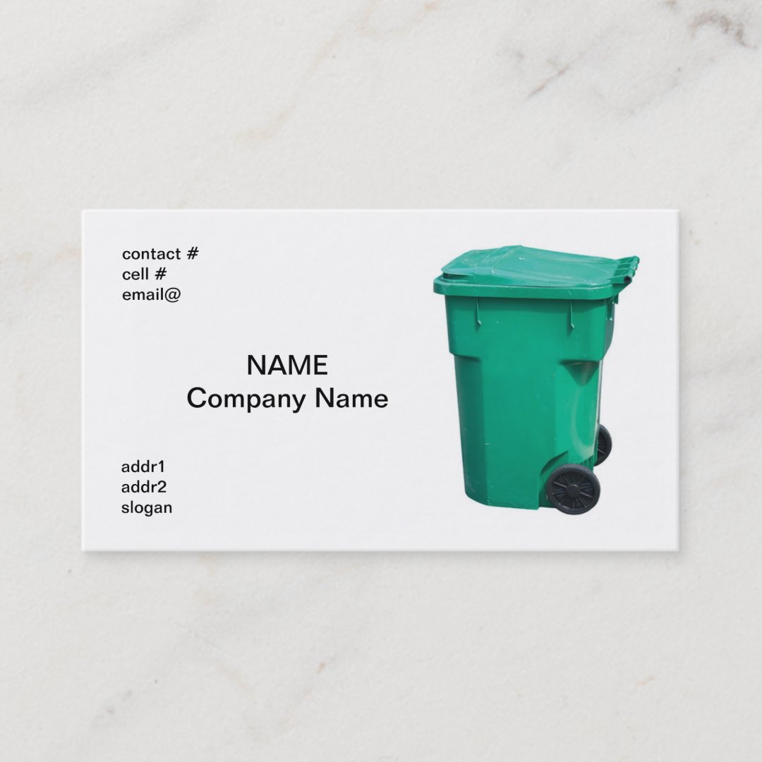 light green trash can business card | Zazzle