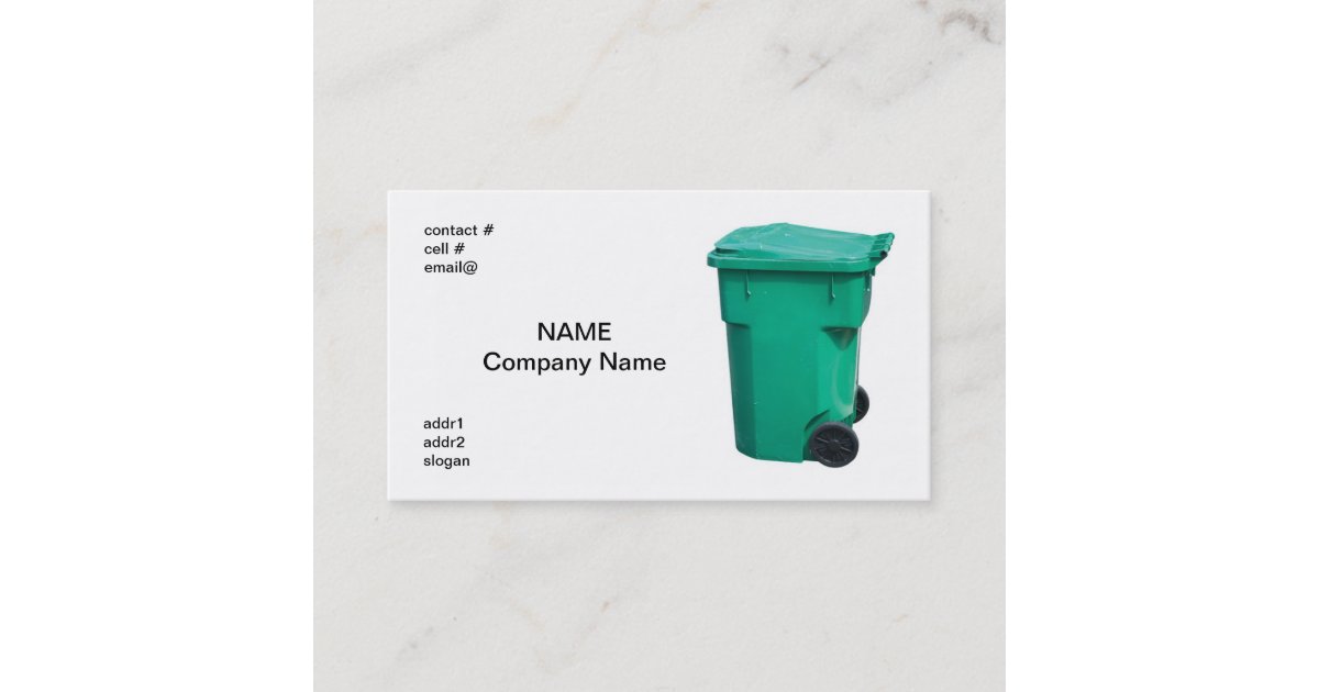 light green trash can business card | Zazzle