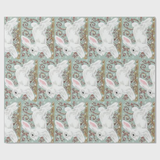 Light Green White Bunny Rabbit Christmas Gift Wrap | Zazzle