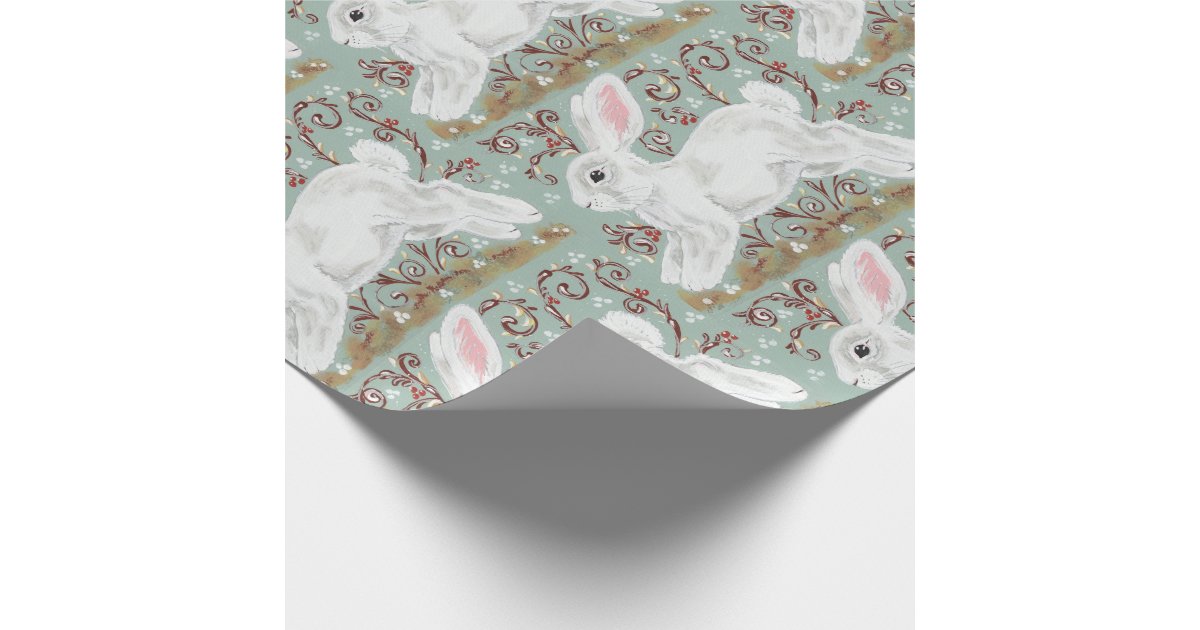 Light Green White Bunny Rabbit Christmas Gift Wrap | Zazzle.com