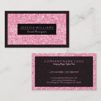 Light Hot Pink Glitter Print Black Accent Business Card | Zazzle