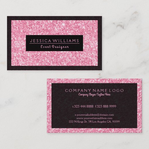 Light Hot Pink Glitter Print Black Accent Business Card | Zazzle