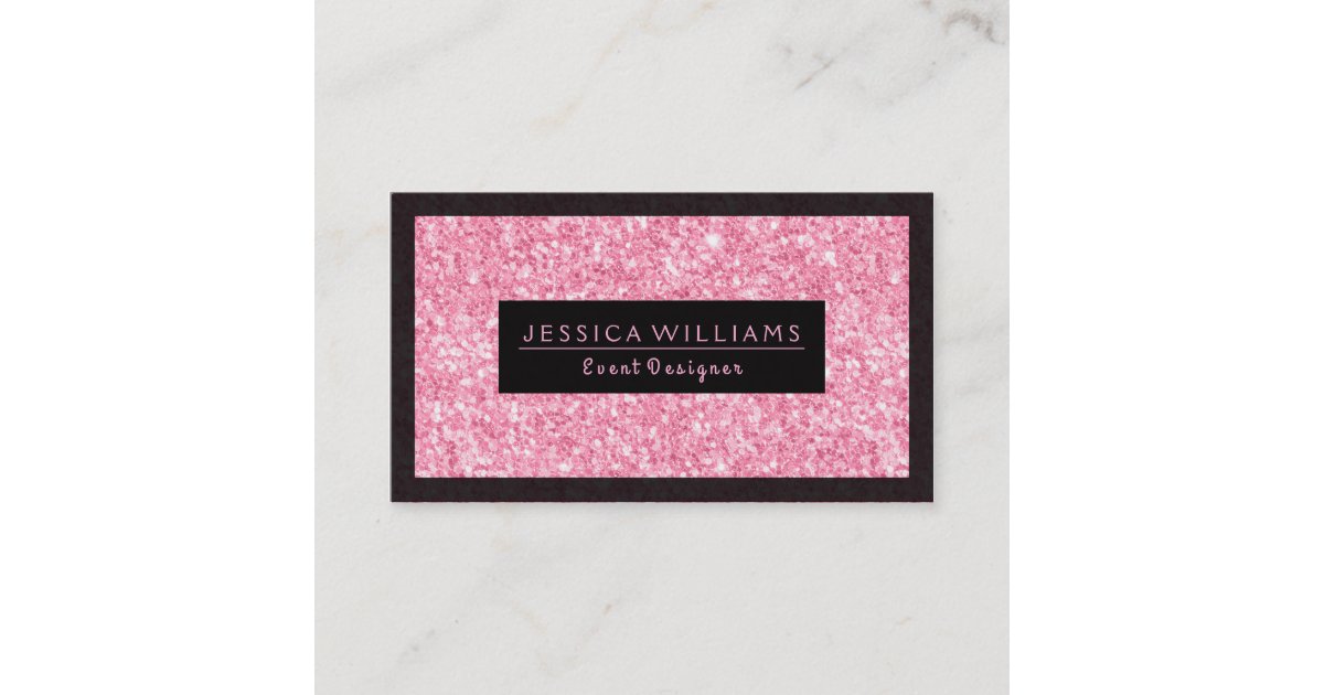 Light Hot Pink Glitter Print Black Accent Business Card | Zazzle