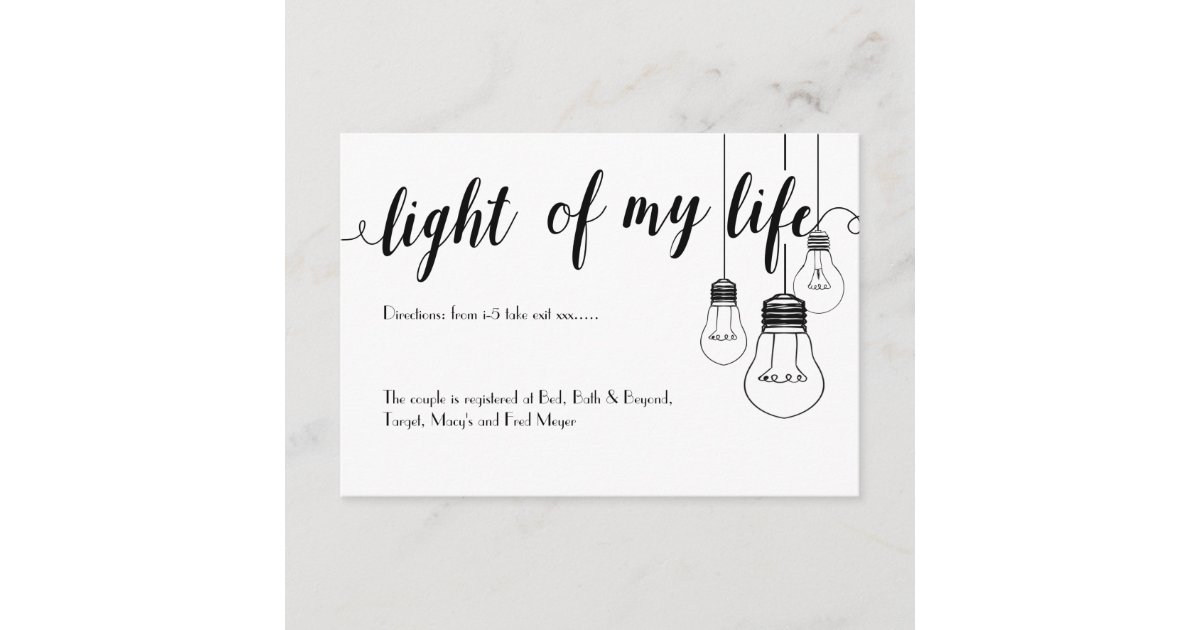 Light of my life wedding details card | Zazzle