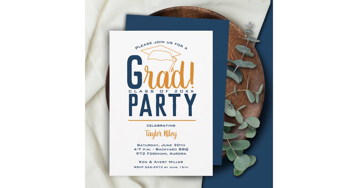 Light Orange & Blue Graduation Party Invitation | Zazzle