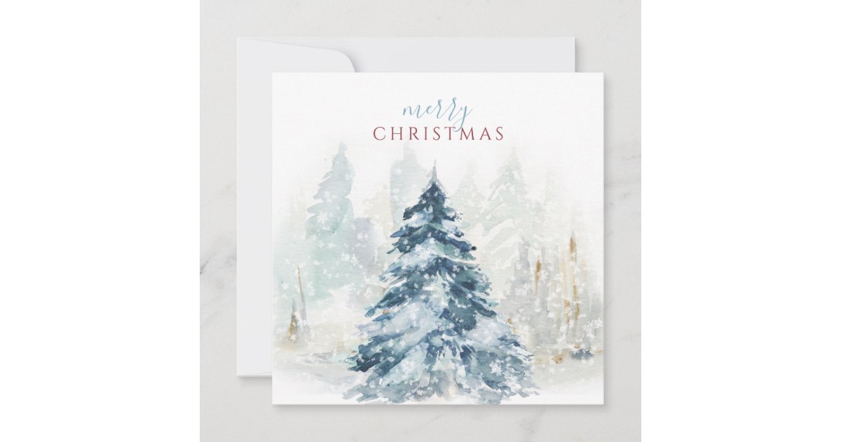 Light Pastel Blue Christmas Tree Watercolor Holiday Card | Zazzle