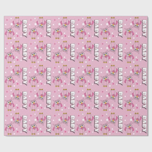Light Pink Baby Polka Dot Owls Wrapping Paper | Zazzle