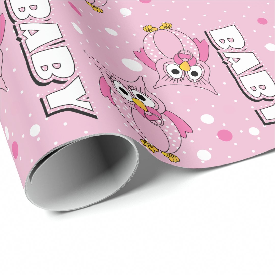 Light Pink Baby Polka Dot Owls Wrapping Paper | Zazzle