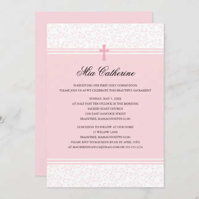 Light Pink Cross First Holy Communion Invitation | Zazzle