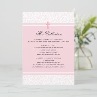 Light Pink Cross First Holy Communion Invitation | Zazzle