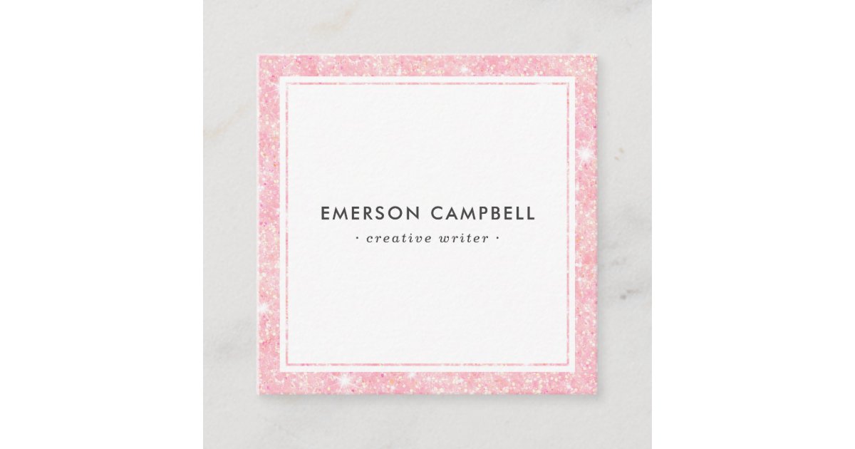 Light pink glitter border minimal professional square business card ...