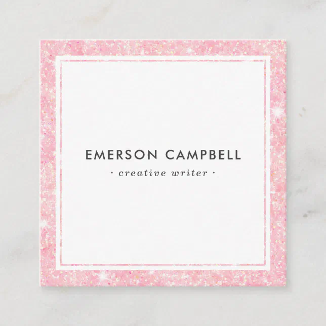 Light pink glitter border minimal professional square business card ...
