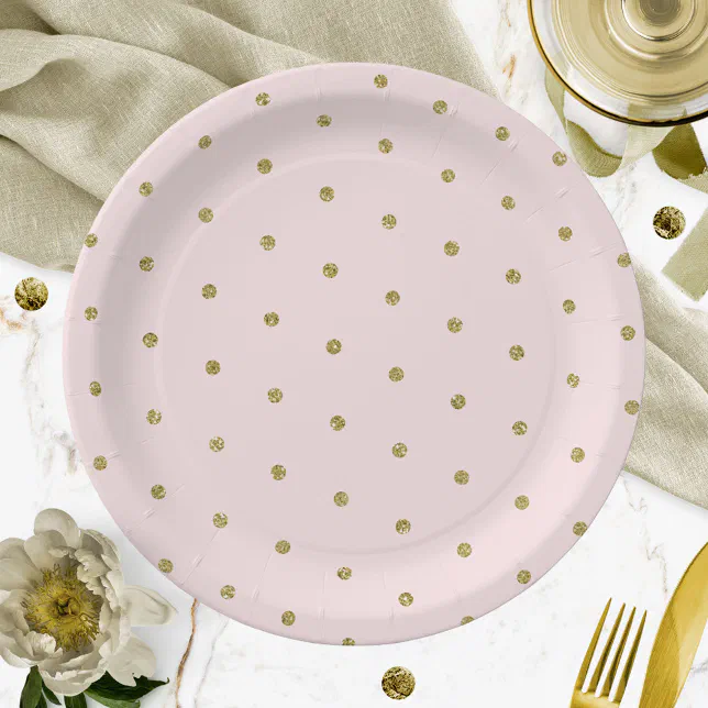 Light Pink Gold Glitter Polka Dot Pattern Paper Plates | Zazzle