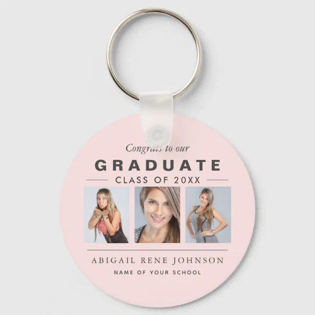 Light Pink Graduation Photo Collage Custom Keychain | Zazzle