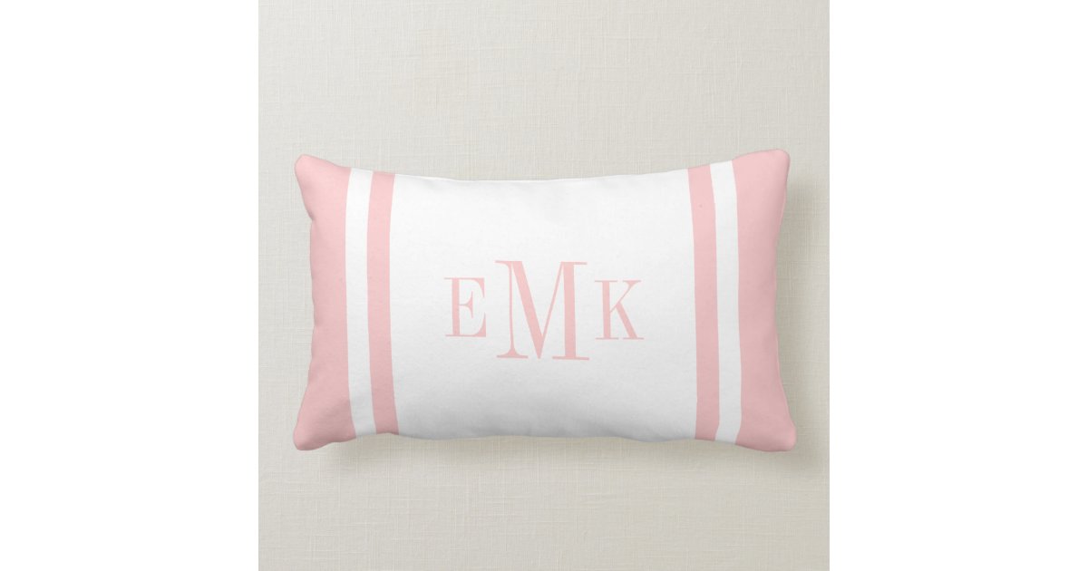 Light Pink Preppy Ribbon Dots Custom Monogram Lumbar Pillow | Zazzle.com