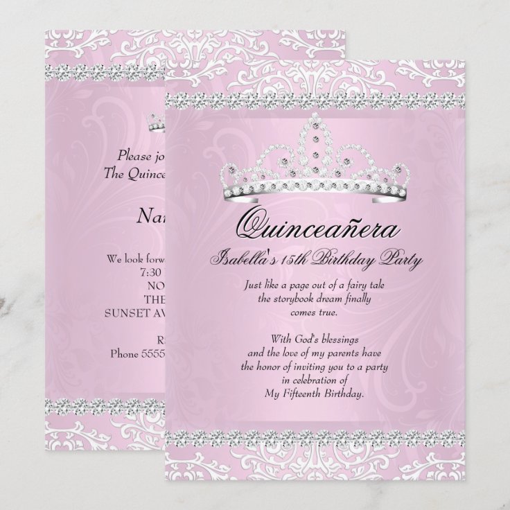 Light Pink Quinceanera 15th Birthday Party Tiara Invitation | Zazzle
