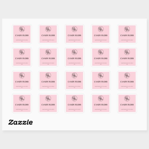 Light Pink Square Border Your Logo Candle Label | Zazzle