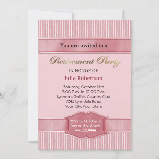 Light Pink Stripe Retirement Party Invitations | Zazzle