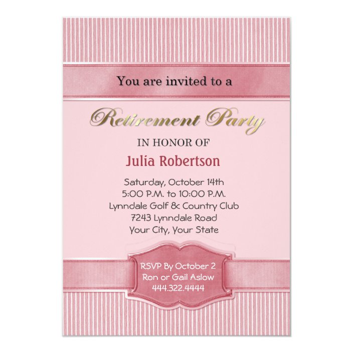 Light Pink Stripe Retirement Party Invitations | Zazzle.com