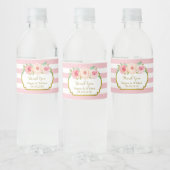 Light Pink Stripes Floral Gold Water Bottle Label | Zazzle