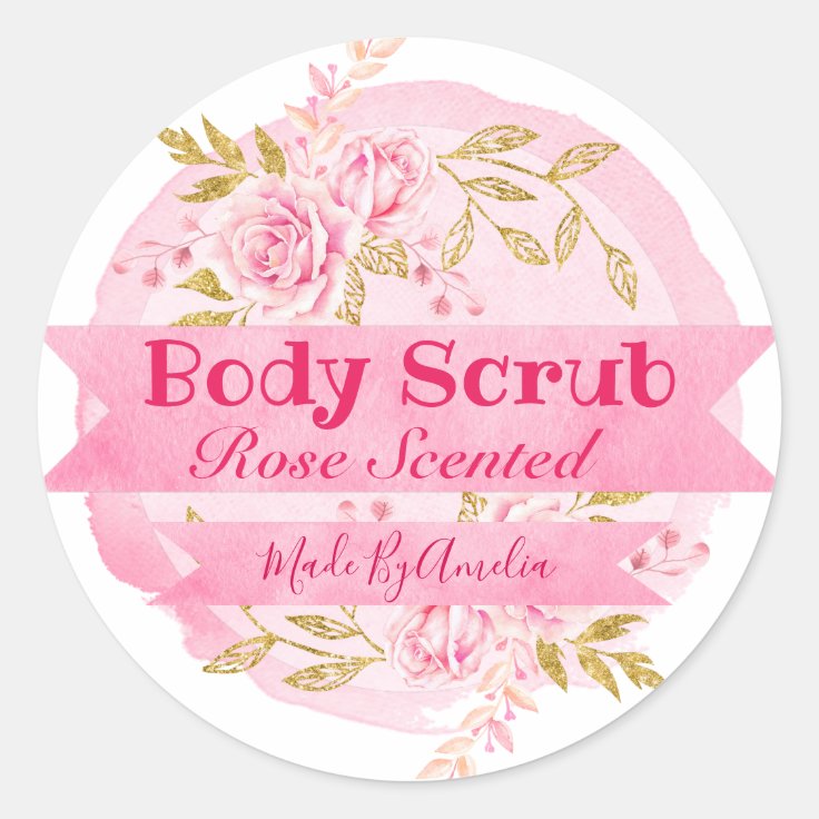 Light Pink Watercolor Rose Body Scrub Labels | Zazzle
