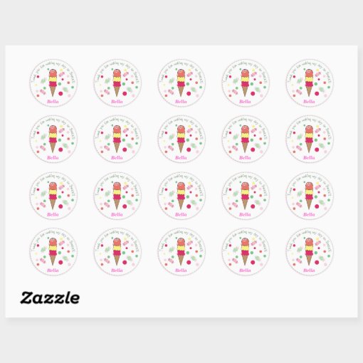 Light Pink Whimsical Ice Cream Party Cute Sticker | Zazzle
