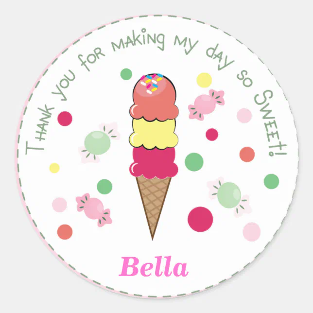 Light Pink Whimsical Ice Cream Party Cute Sticker | Zazzle