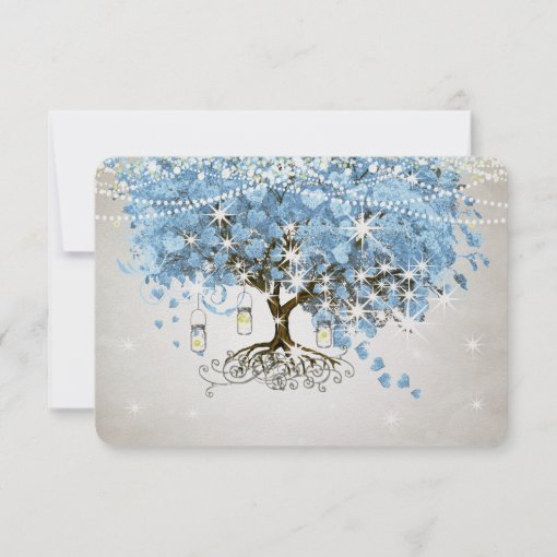 Light Powder Blue Heart Leaf Tree Wedding RSVP | Zazzle