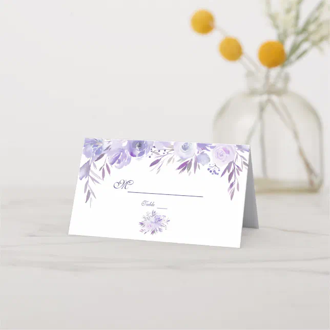 Light Purple Dusty Blue Floral Violet Table Number Place Card | Zazzle