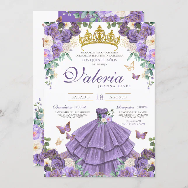 Light Purple Floral Butterfly Princess Quinceanera Invitation | Zazzle