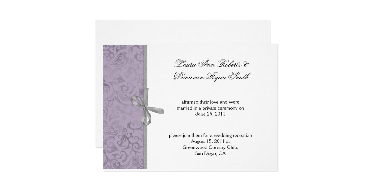 Light Purple Gray White Damask Post Wedding Invitation | Zazzle.com
