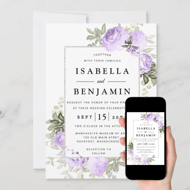 Light Purple Rose Rustic Floral Wedding Invitation | Zazzle