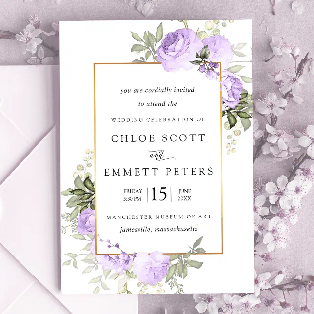 Light Purple Rose Rustic Floral Wedding Invitation | Zazzle