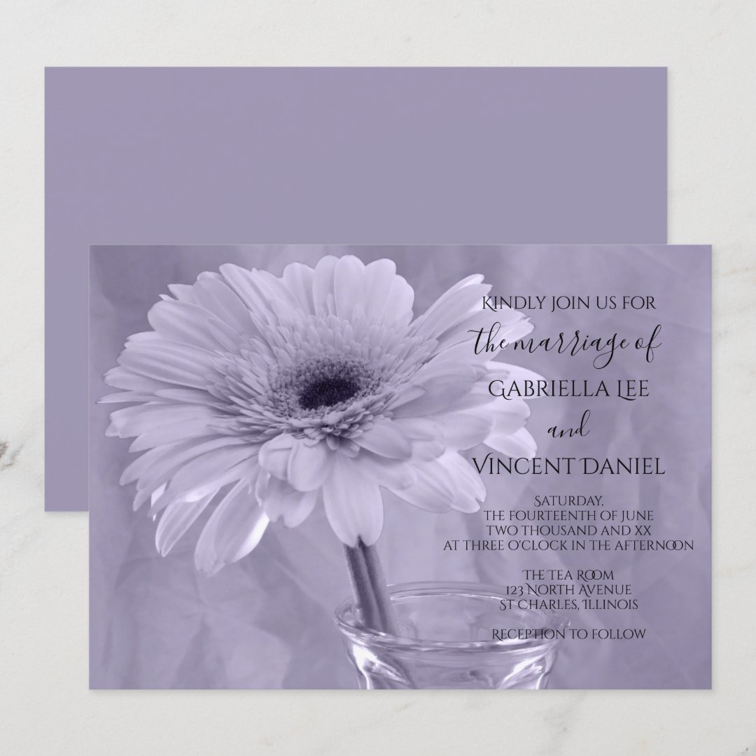 Light Purple Tinted Gerber Daisy Wedding Invitation | Zazzle