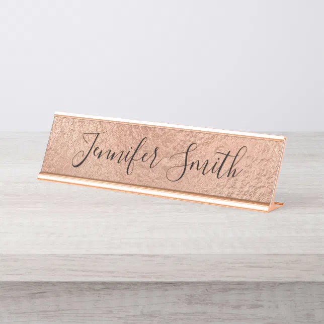 Light Rose Gold Faux Foil Texture Desk Name Plate | Zazzle